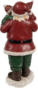 Červená vánoční dekorace socha Santa s dětmi - 10*8*21 cm