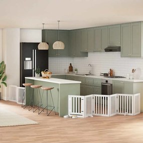 Zábrana pro psy s dvířky skládací 9 panelů bílá 450 cm topol 3155647