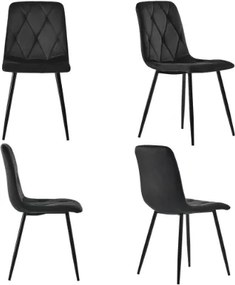 Aosom Jídelní židle 4 kusy, pohodlné moderní, kovové čalouněné se zádovou opěrkou, elegantní design, vzhled sametu, černá