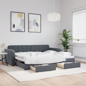 Válenda s přistýlkou a zásuvkami tmavě šedá 90 x 190 cm samet 3196991