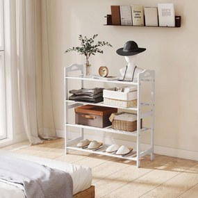 HOMCOM 4-úrovňový bambusový botník na 12 párů bot pro předsíň, chodbu, ložnici 67,5x24,7x72 cm Bílý