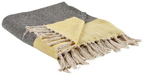 Bavlněná deka 125 x 150 cm šedá/ žlutá LAPU Beliani
