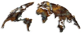 Wallexpert Dekorativní kovový nástěnný doplněk World Map Medium - 3, Vícebarevná