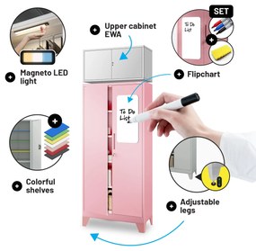 Kovová skříň pro domácí kancelář JAN, 900 x 1850 x 400 mm, Fresh Style: pudrově růžová