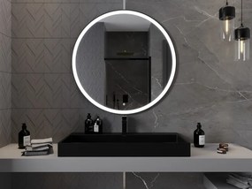 Mexen Esso, kulaté LED podsvícené koupelnové zrcadlo 100 cm, 6000K, topná podložka proti zamlžování, černý rám, 9825-100-100-611-70