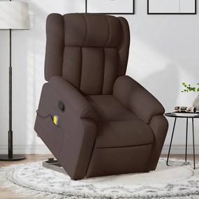 Zvedací masážní polohovací křeslo tmavě hnědé textil 3205333