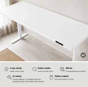 Elektrický psací stůl sit-stand se zásuvkou a bezdrátovou nabíječkou Qi bílý, 1600 mm: ELLIS