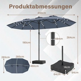 Costway 470 cm velký dvojitý deštník na terasu se 48 solárními LED