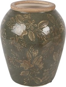 Zelená keramická váza s květy Timothée M - Ø 15*18 cm