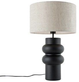 Designová stolní lampa černá s tkaným stínítkem světle šedá 35 cm - Alisia