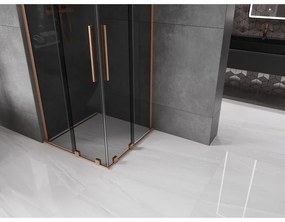 Mexen Velar L Duo, sprchový kout s posuvnými dveřmi 100 x 100 cm, 8mm šedé sklo, měděná matná, 871-100-100-02-43-65
