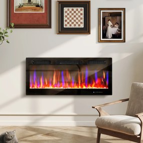 HOMCOM Elektrický krb, montáž na stěnu, nastavitelné plameny, termostat, časovač, ocel, černý