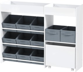 Dětská police AIYAPLAY s 11 látkovými boxy, horními oddíly, 3 samolepkami, knihovna s úložným prostorem pro dětský pokoj, školku, 105 x 30 x 80 cm, Bí