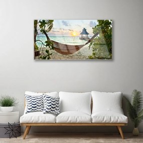 Obraz na skle Pláž Hamaka Moře Krajina 125x50 cm