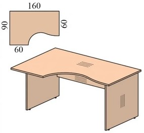 Ergonomický stůl Impress 160 x 90 cm, levý / Hruška