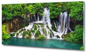 Wallmuralia Foto obraz skleněný horizontální Vodopád v horách 100x50