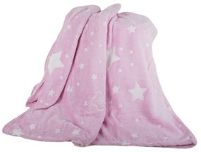 24307_BE Plyšová deka s rukávy - Svítící hvězdičky Růžová