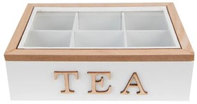 Krabička na čaj (6 přihrádek) Bílá, Hnědá 23*17*8 cm – 23x17x8 cm
