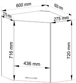 Rohová závěsná kuchyňská skříňka Olivie 60x72 cm bílá