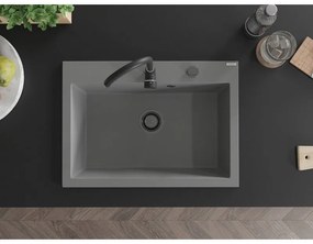 Mexen Elix, 1korový granitový dřez 700 x 500 mm, šedá, černý sifon, 6526701005-71-B