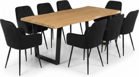 Vikio Jídelní set pro 8 osob 180x90 cm dub noha U černá židle s područkami VJS168-8C