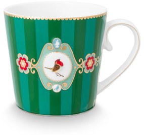 Pip Studio Love Birds Stripes hrnek 225ml, zelený (Porcelánový hrnek Love Birds)