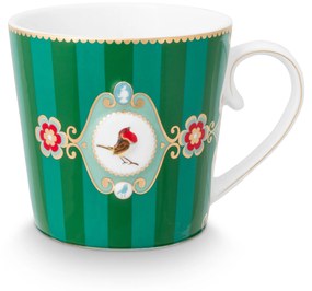 Pip Studio Love Birds Stripes hrnek 250ml, zelený (Porcelánový hrnek Love Birds)