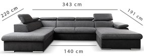 Sedací souprava COOL II | 220x343x191 cm | rozkládací + 2x úložný prostor | PRAVÁ | Letto 97 studená šedá