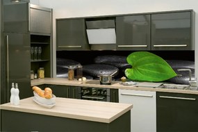 DIMEX | Fototapeta do kuchyně Zelený list KI-260-169 | 260 x 60 cm | zelená, černá, šedá