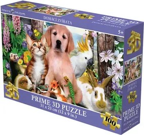 PRIME 3D Puzzle Domácí zvířátka / 100 dílků / 3D efekt / 31 x 23 cm