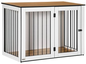 PawHut Klec pro psa PawHut, pro malé/střední psy, s uzamykatelnými dvířky, dřevotříska, 106x60x76cm, tmavý ořech+bílá| Aoso