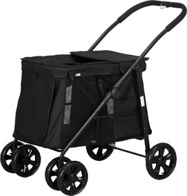 PawHut Psí Kočárek, Skládací Psí Buggy, Psí Trolej s Polštářem, Kočárek pro Kočky do 20 kg, Kočárek pro Malé a Středně Velké Psy se Bočními Kapsami, S