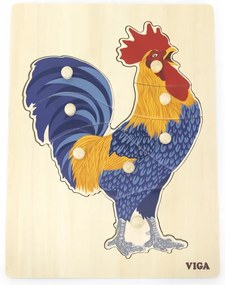 Viga Dřevěné puzzle Montessori kohout s kolíky