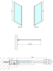 Polysan, MODULAR SHOWER stěna pro instalaci na zeď, pro připojení otoč.panelu 1000 mm, MS3A-100