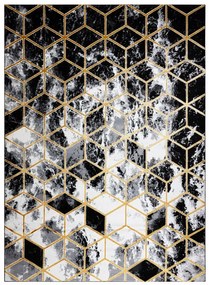 Hans Home | Kusový koberec Gloss 409A 82 3D cubes black/gold/grey - 80x150