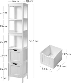 VASAGLE Vysoká koupelnová skříňka police zásuvky bílá