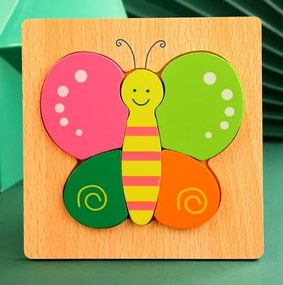 Montessori dřevěné hračky - obrázkové puzzle, zvířátka Varianta: Puzzle - motýl