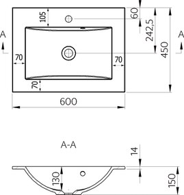 Sapho YUKON umyvadlo litý mramor 60 x 45 cms přepadem bílá YU060