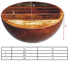vidaXL Marketos Konferenční stolek tvar mísy ocel a masivní recyklované dřevo
