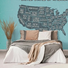 Tapeta naučná mapa USA s modrým pozadím - 375x250 cm