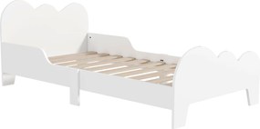 AIYAPLAY Dětská postel s nízkou podlahou 70x140 cm se zabezpečovacími bariérami, včetně lamelového roštu a dekorací v podobě mraků, postelový rám pro