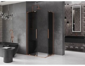 Mexen Velar L Duo, sprchový kout s posuvnými dveřmi 90 x 80 cm, 8mm šedé sklo, měděná matná, 871-090-080-02-43-65