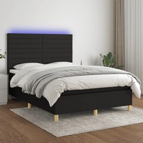 Box spring postel s matrací a LED černá 140x200 cm textil,  3135519