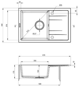 Deante Corio, 1-komorový granitový dřez 670x440x175 mm, grafitová, DEA-ZRC_G113