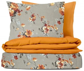 Ervi bavlněné povlečení oboustranné - oranžové květy na béžovém/oranžové