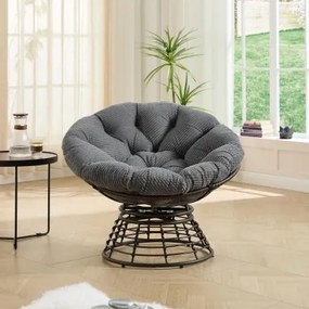 Aosom Papasan křeslo, 360° otočné, tlustý polštář (manšestr), ocelový rám, 92 x 67 cm, šedá