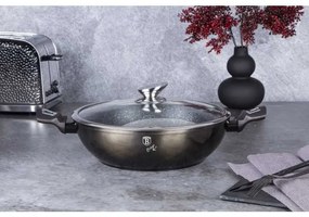 BERLINGERHAUS Wok pánev s poklicí s mramorovým povrchem 30 cm Shiny Black Edition BH-7115