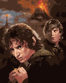 Zuty - frodo a sam u hory osudu (pán prstenů), 40×50 cm, bez rámu a bez vypnutí plátna