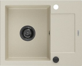 Mexen Enzo, granitový dřez 576x465x174 mm, 1-komorový, béžová s černým sifonem, 6506571005-69-B