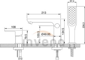 Invena Dokos, 3-otvorová vanová baterie, chromová, INV-BW-19-S01-V